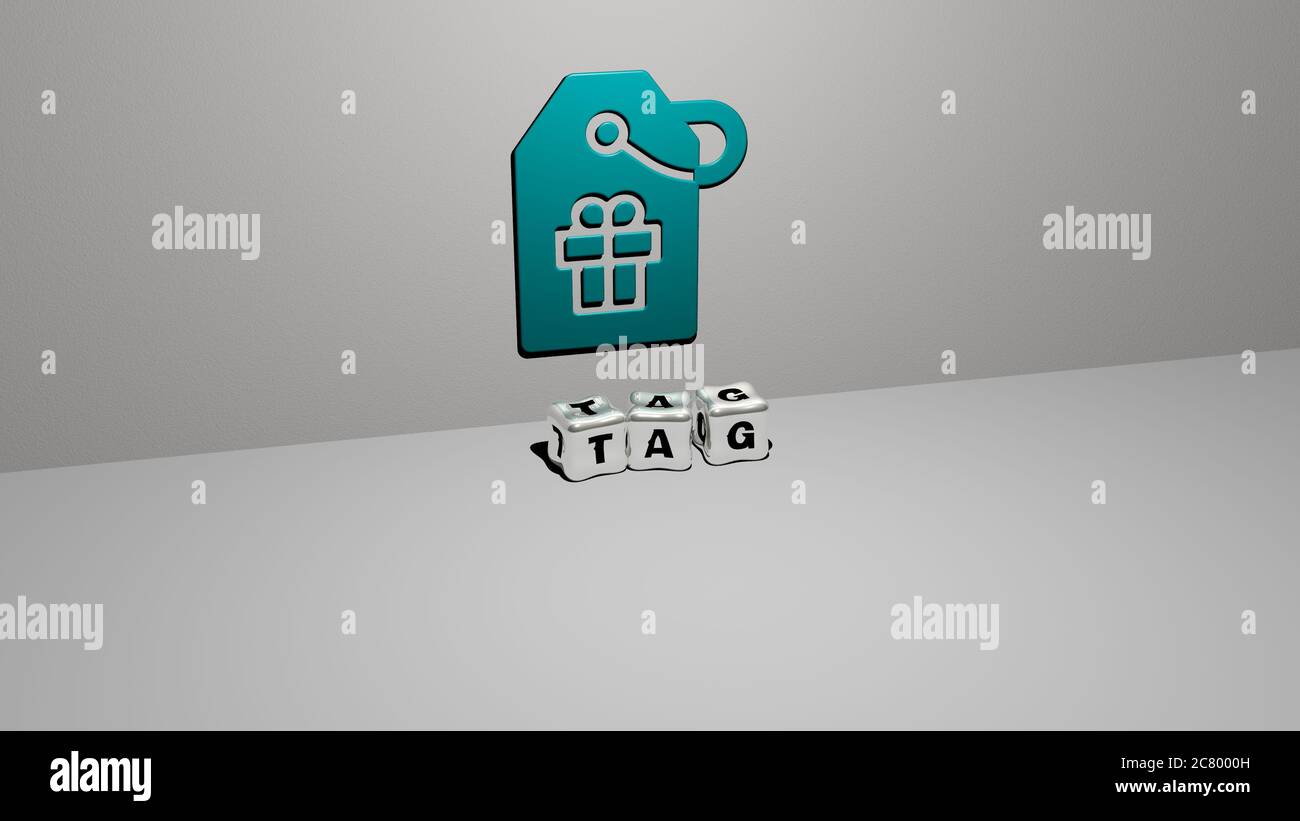 3D representation of tag with icon on the wall and text arranged by ...