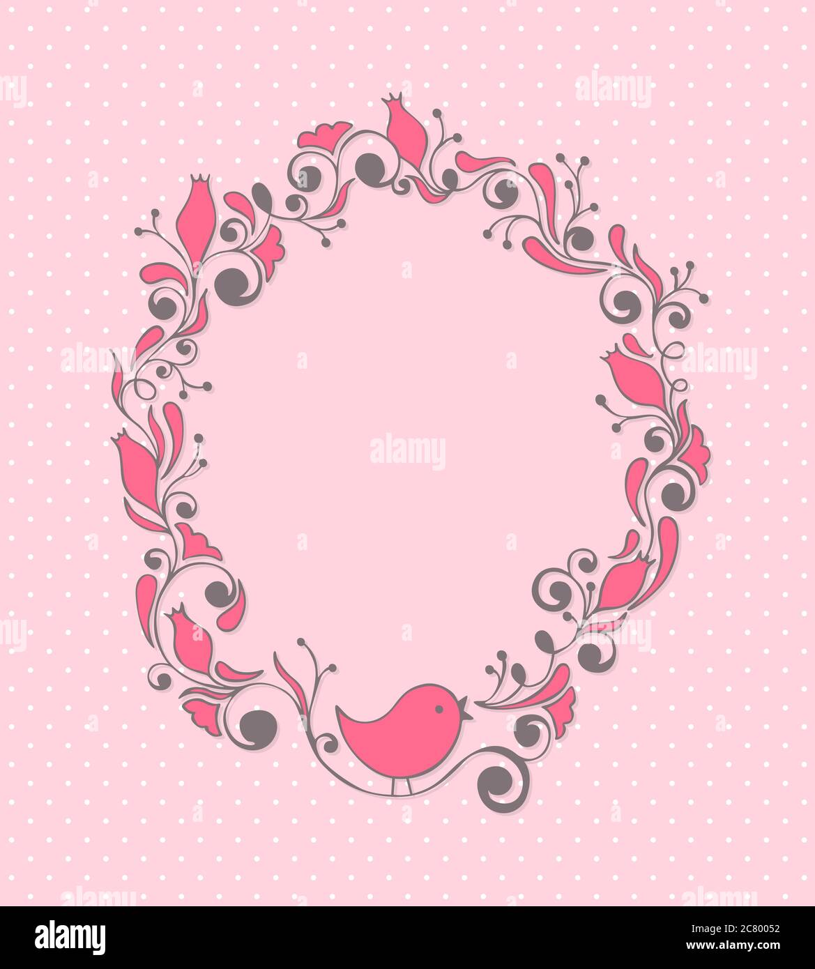 Cute girly floral frame with bird Stock Photo - Alamy