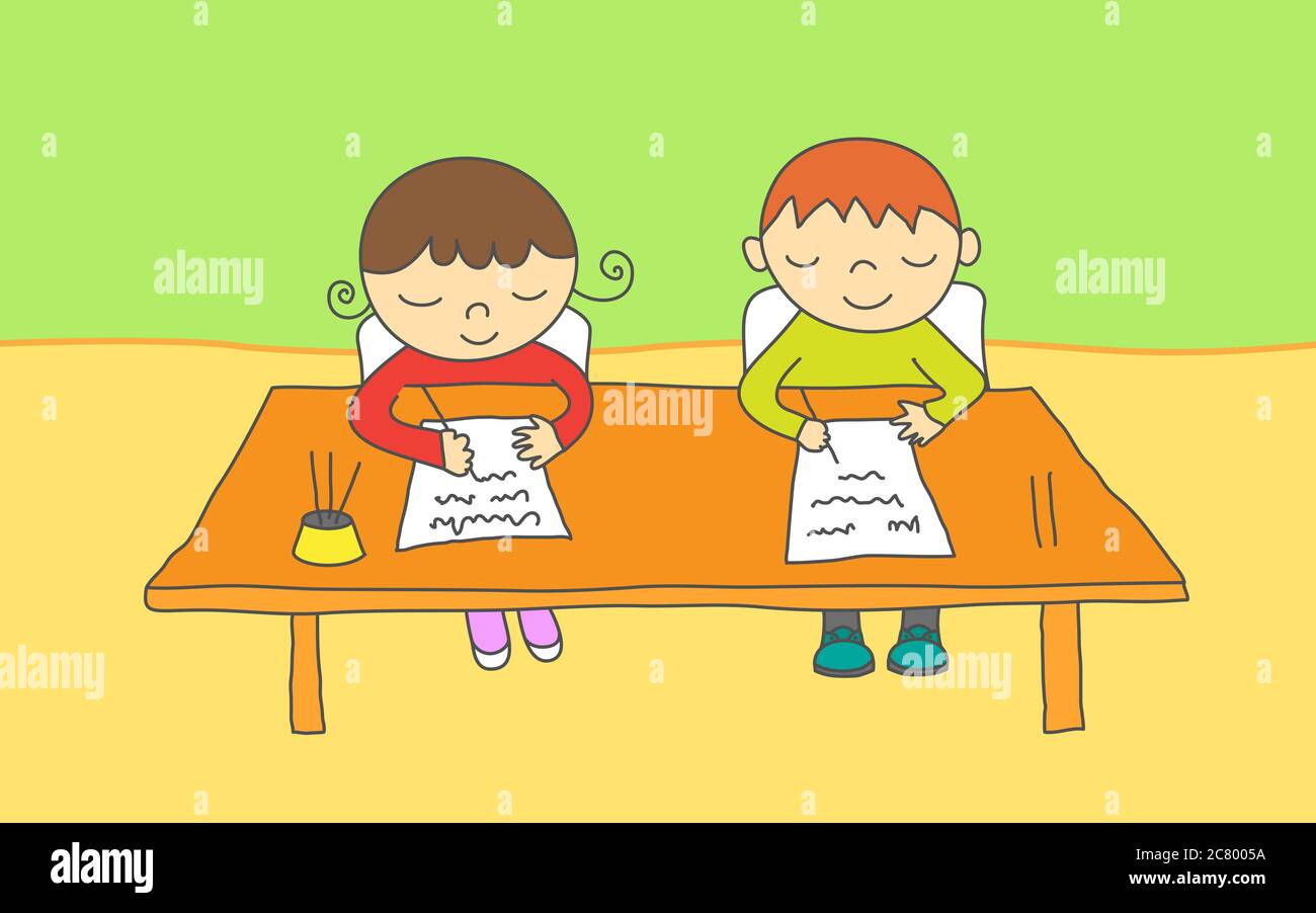 Girl and boy at school taking an exam Stock Photo - Alamy