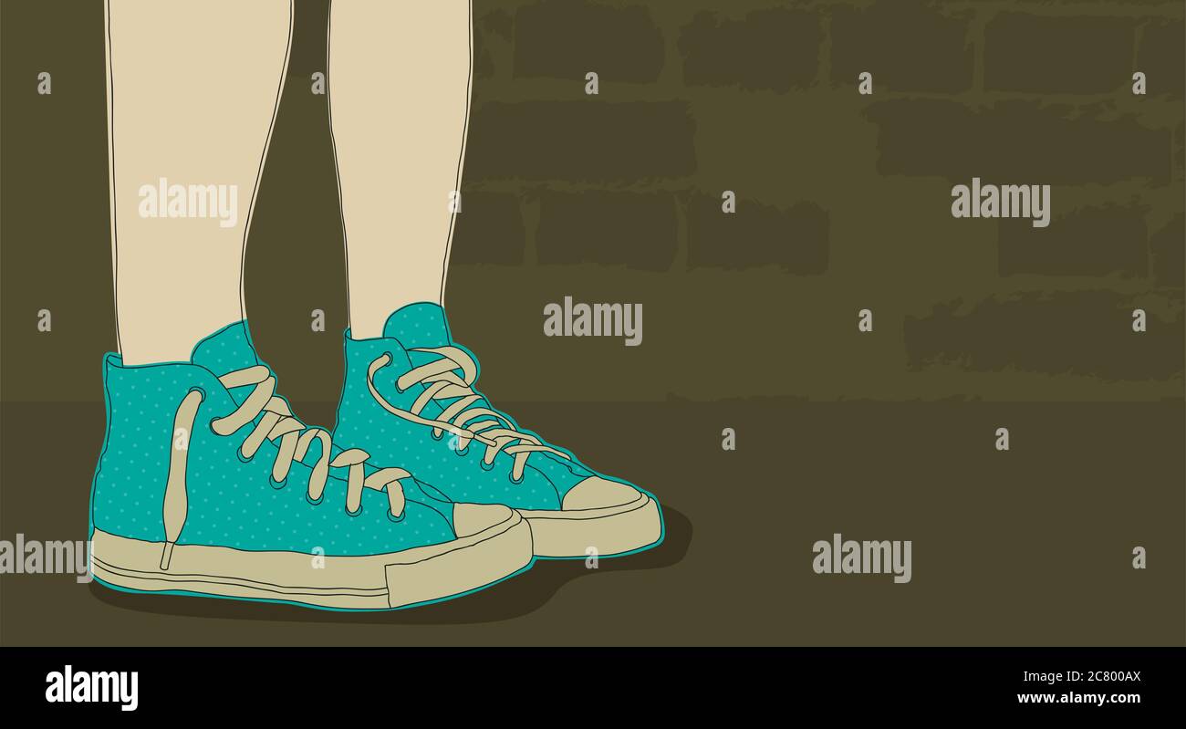 Pair of doodle sneakers on grunge background with space for your ...