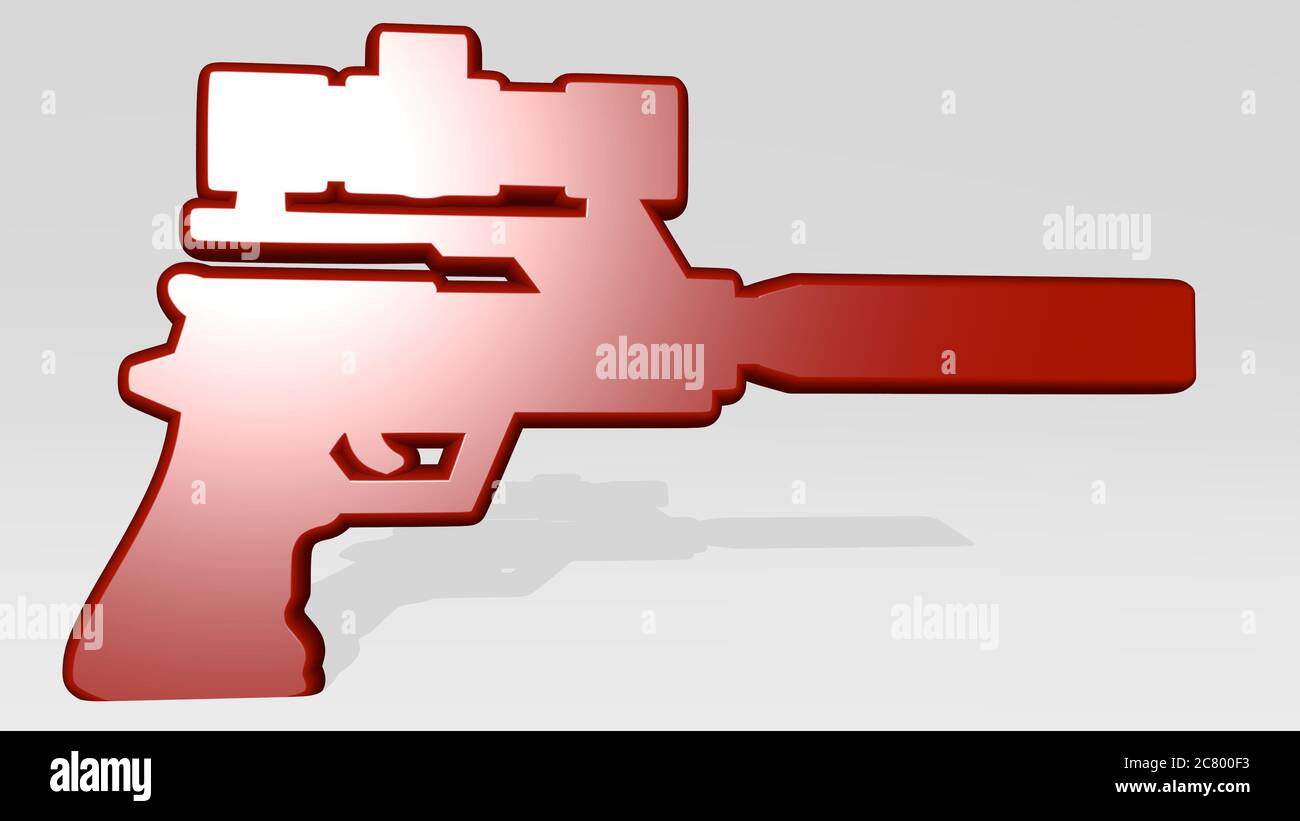gun with pointer stand with shadow. 3D illustration of metallic ...