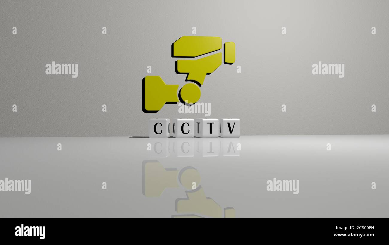 3D illustration of cctv graphics and text made by metallic dice letters ...