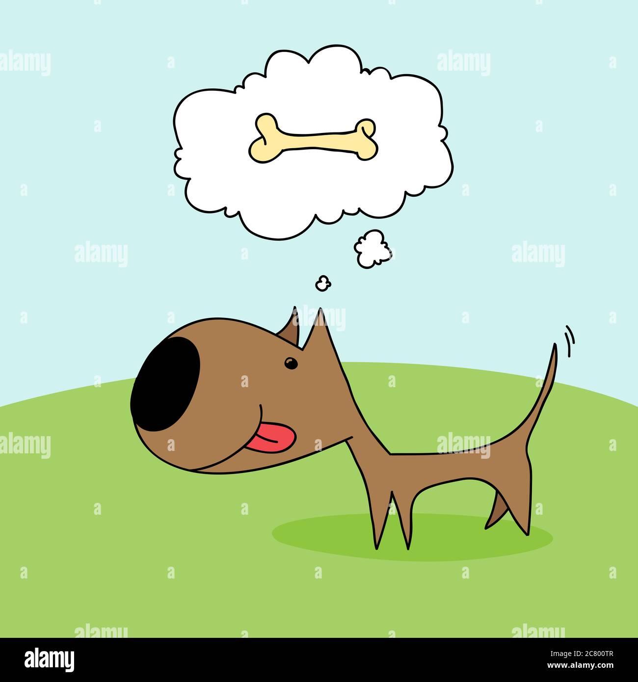 Cute cartoon dog wagging his tail and thinking about a bone Stock Photo ...