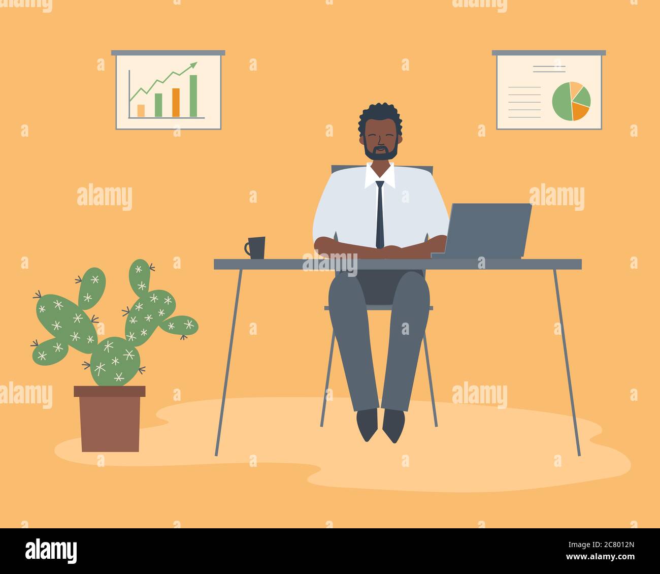 Black man in office desk Stock Vector Images - Alamy