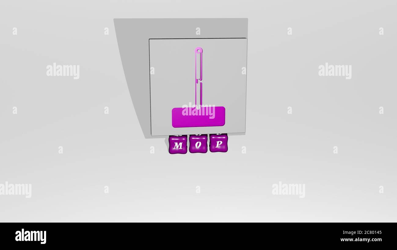 3D illustration of MOP graphics and text made by metallic dice letters ...