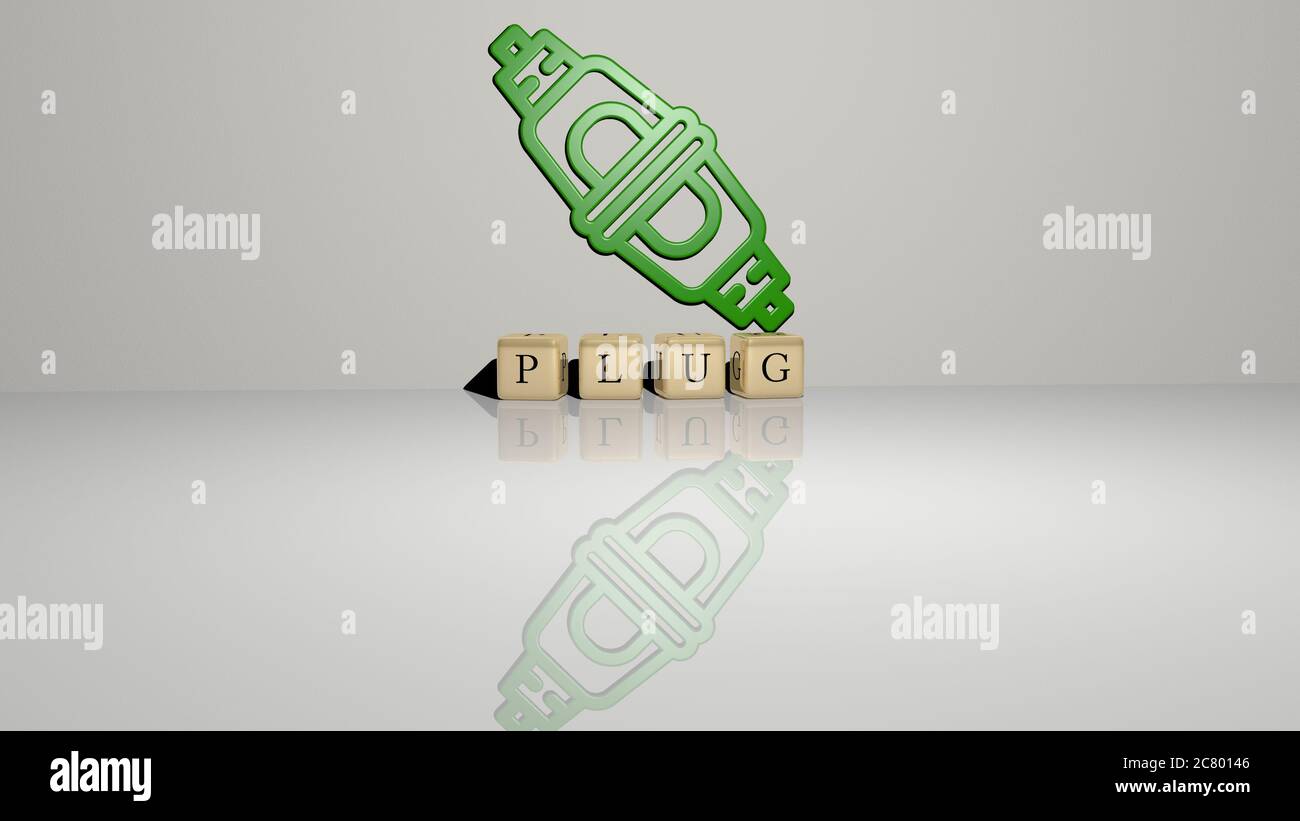 3D representation of plug with icon on the wall and text arranged by ...