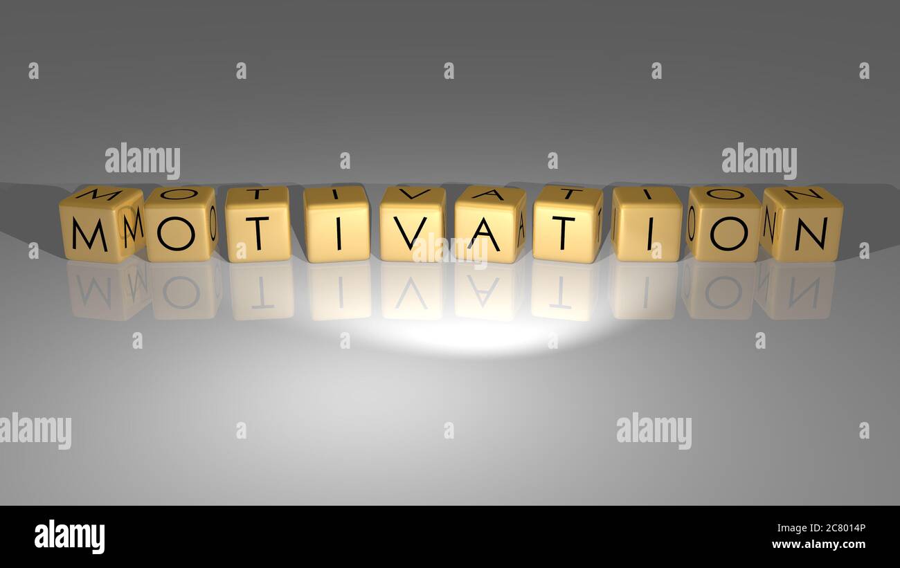 3D illustration of Motivation graphics and text made by metallic dice ...