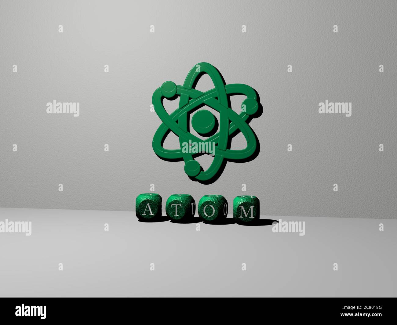 3D representation of atom with icon on the wall and text arranged by ...