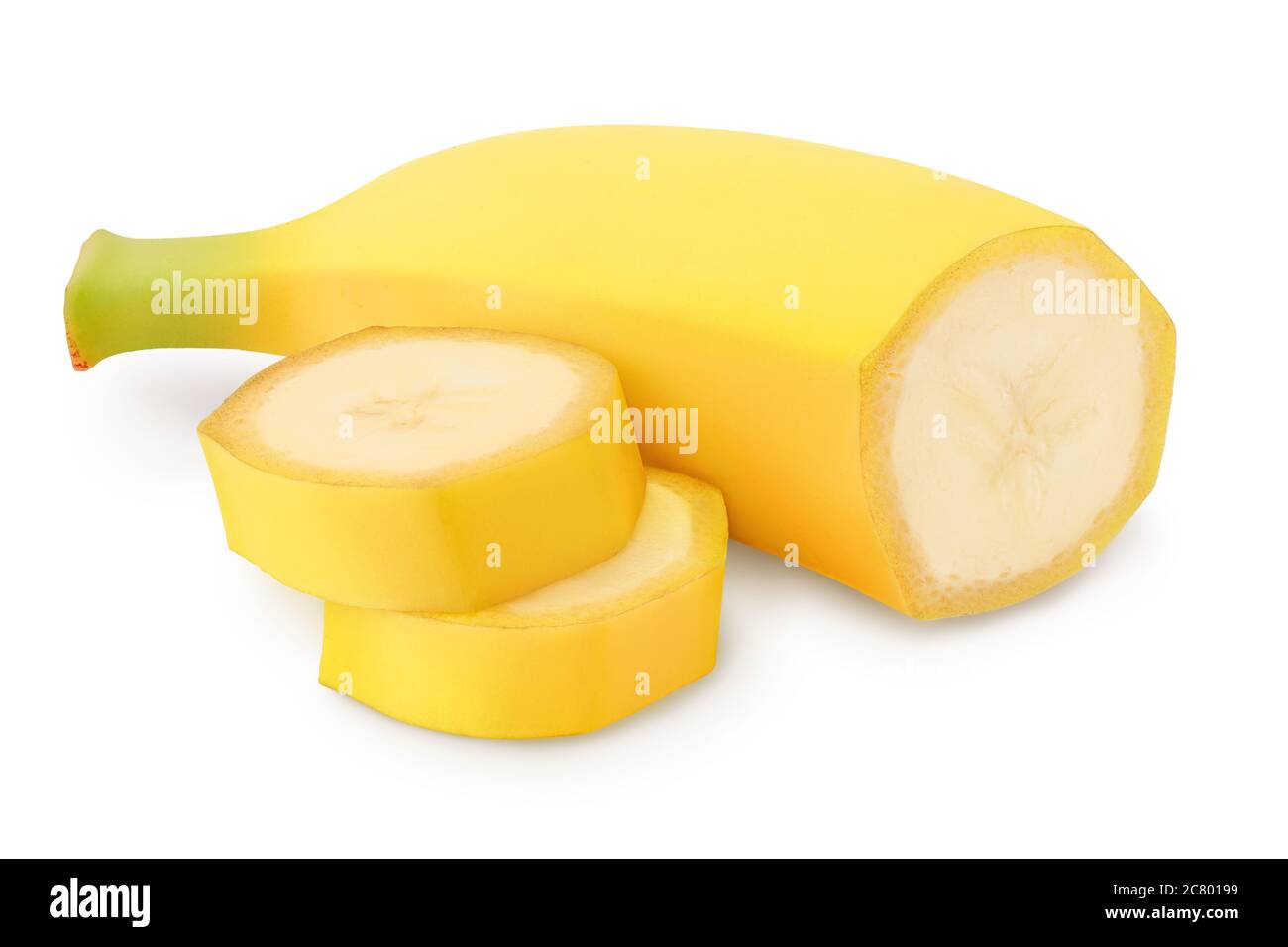 cut banana isolated on white background with clipping path and full ...