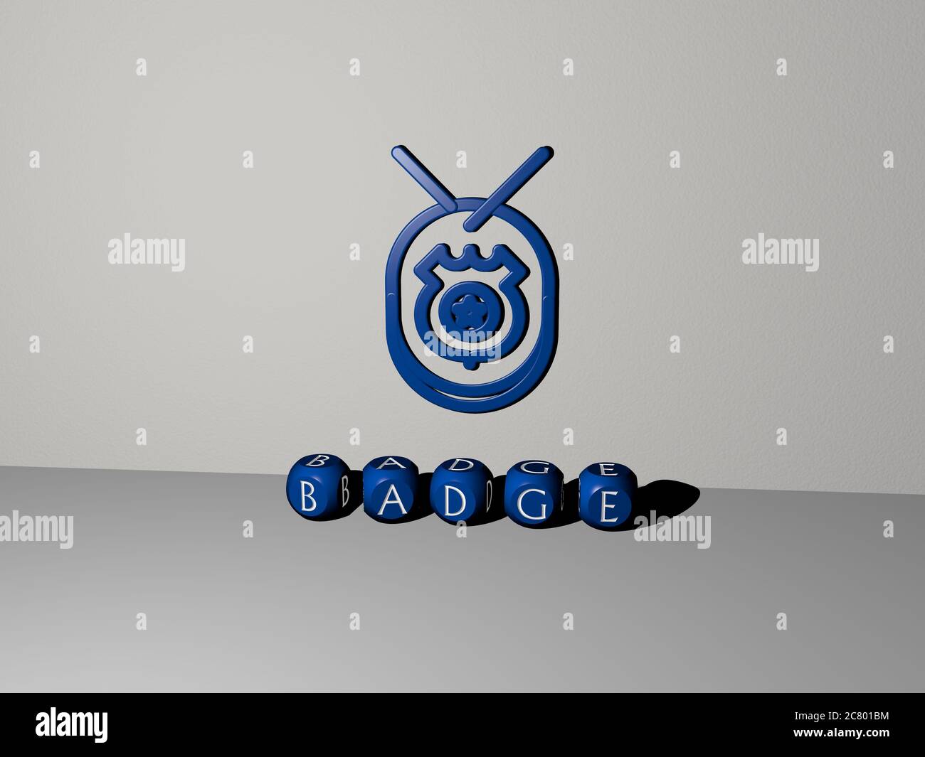 3D representation of badge with icon on the wall and text arranged by ...