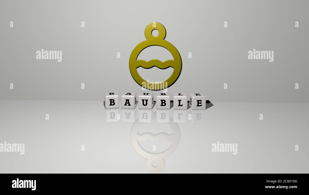3D illustration of BAUBLE graphics and text made by metallic dice ...