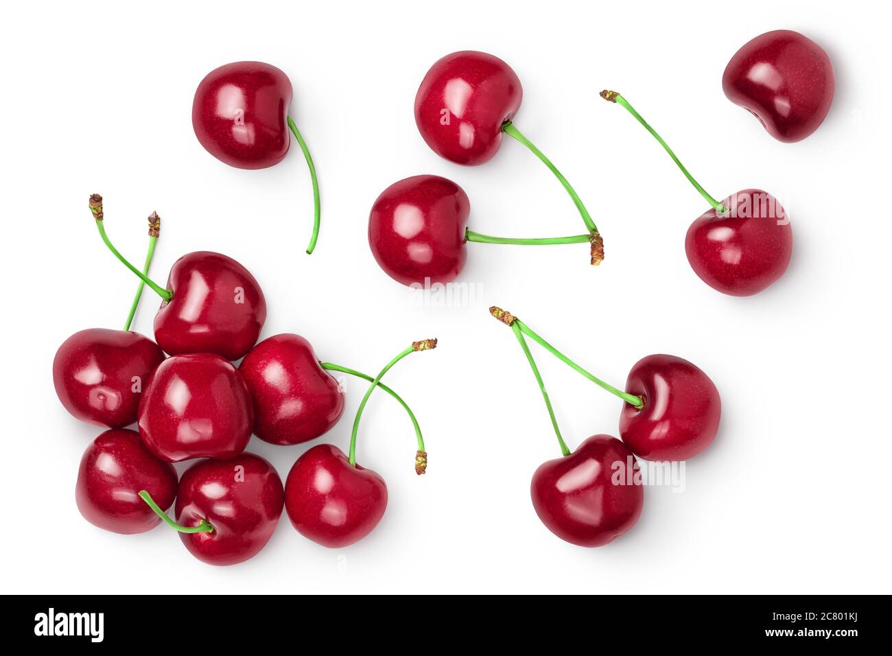 red sweet cherry isolated on white background with clipping path . Top ...