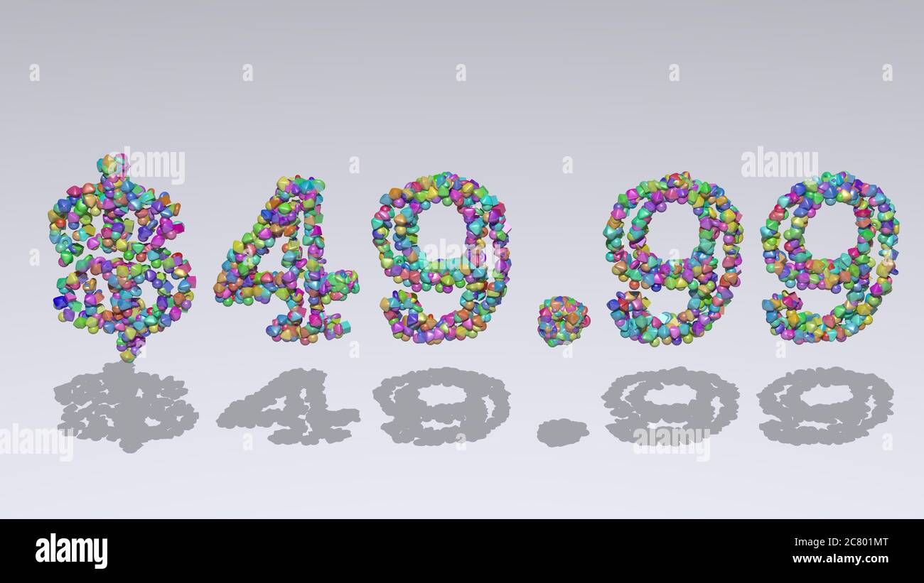 $49.: 3D illustration of the text made of small objects over a white ...