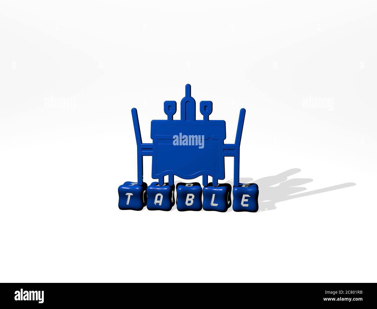 3D illustration of table graphics and text made by metallic dice ...