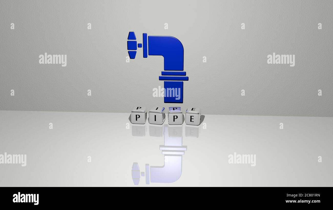 3D graphical image of pipe vertically along with text built by metallic ...