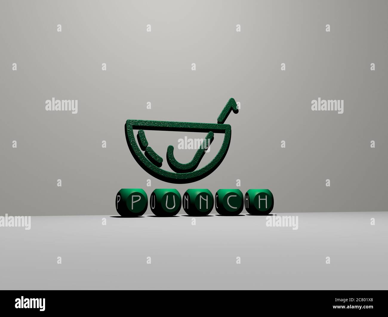 3D representation of PUNCH with icon on the wall and text arranged by ...