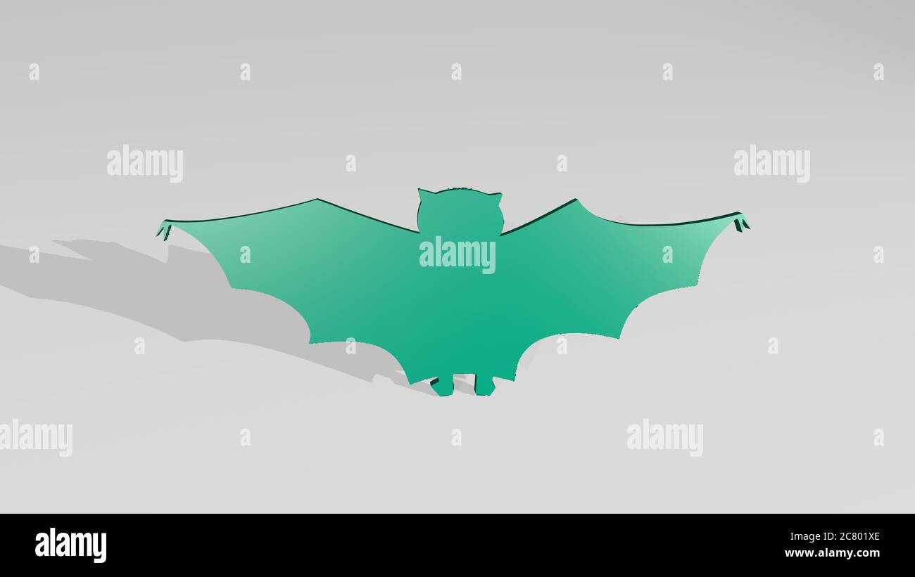 BAT from a perspective on the wall. A thick sculpture made of metallic ...