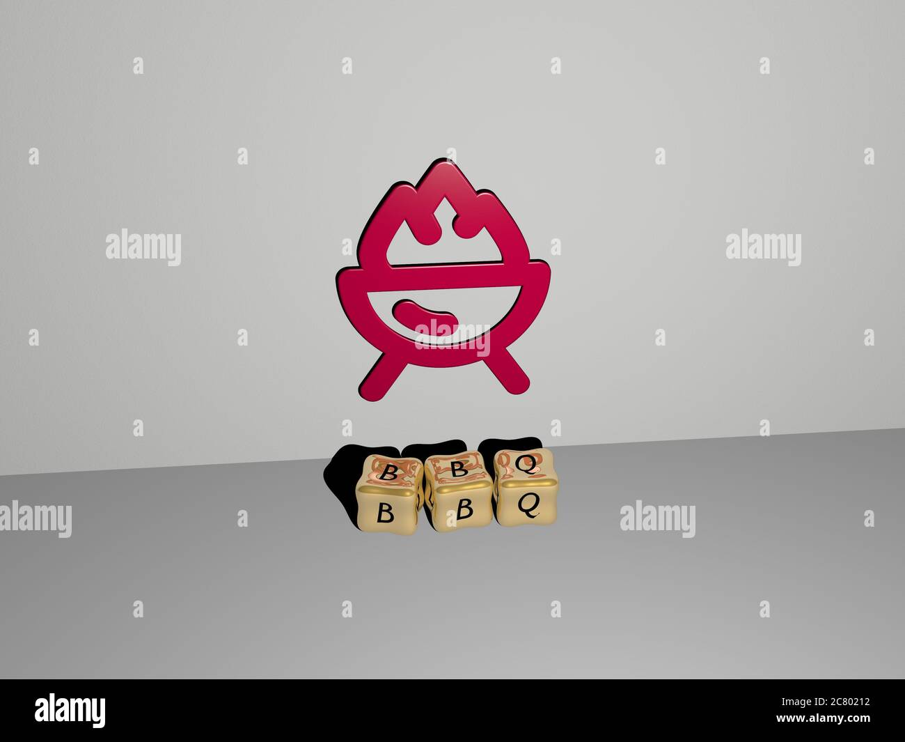 3D graphical image of bbq vertically along with text built by metallic ...