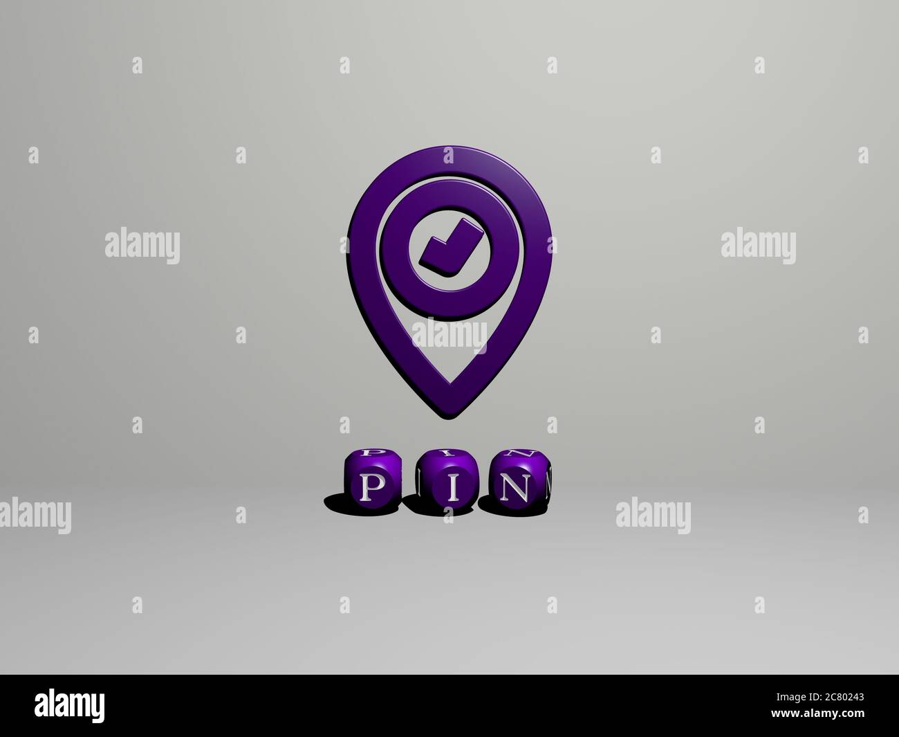 3D representation of PIN with icon on the wall and text arranged by ...