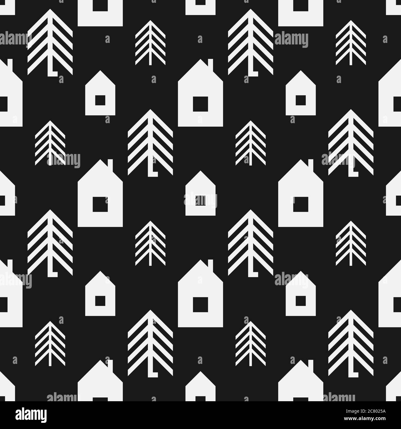 Seamless geometric patterns with trees and houses Stock Vector Image ...
