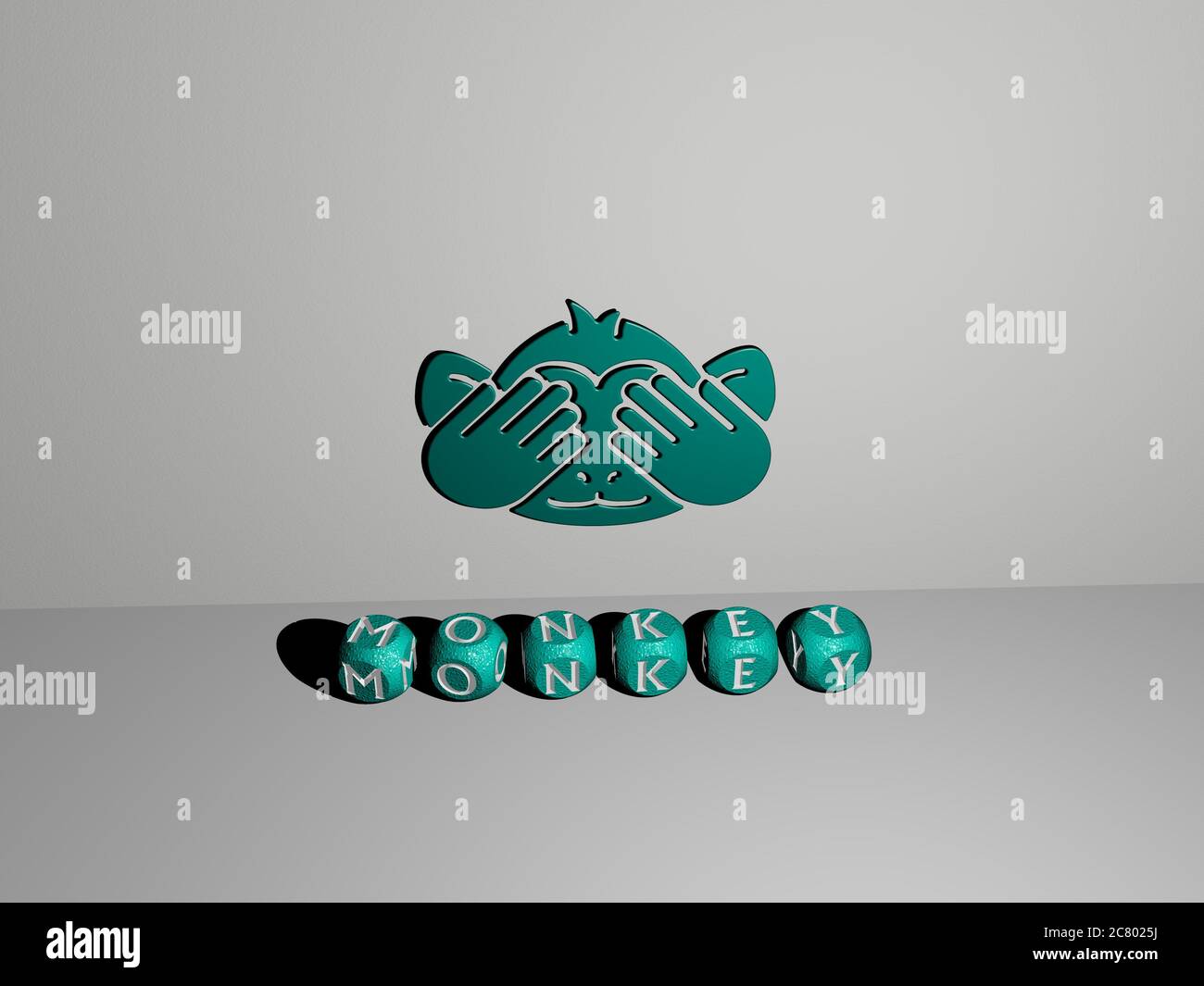 3D illustration of MONKEY graphics and text made by metallic dice ...