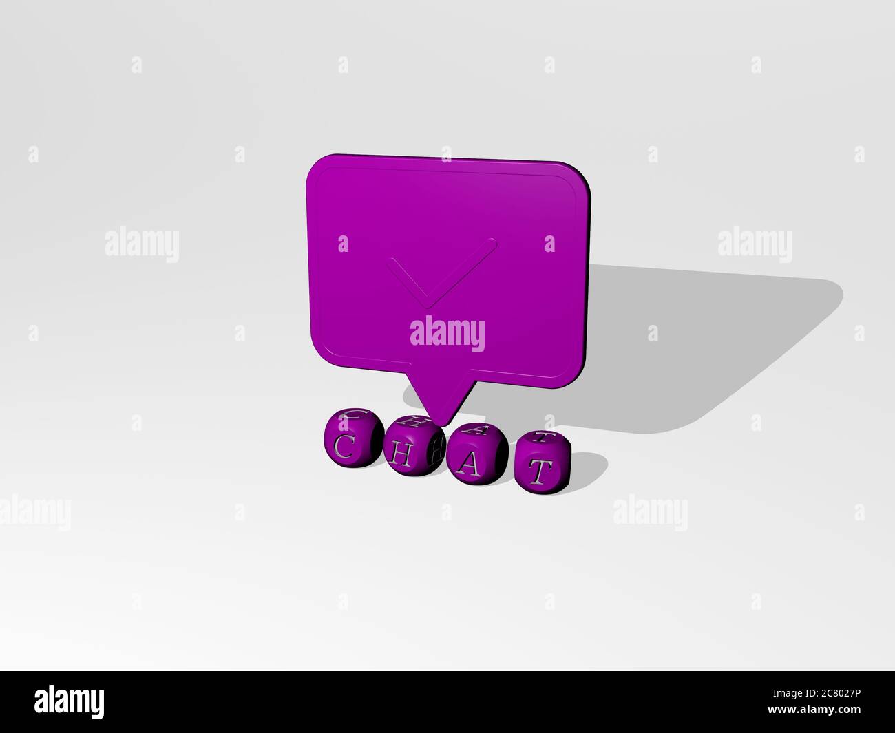 3D illustration of CHAT graphics and text made by metallic dice letters ...