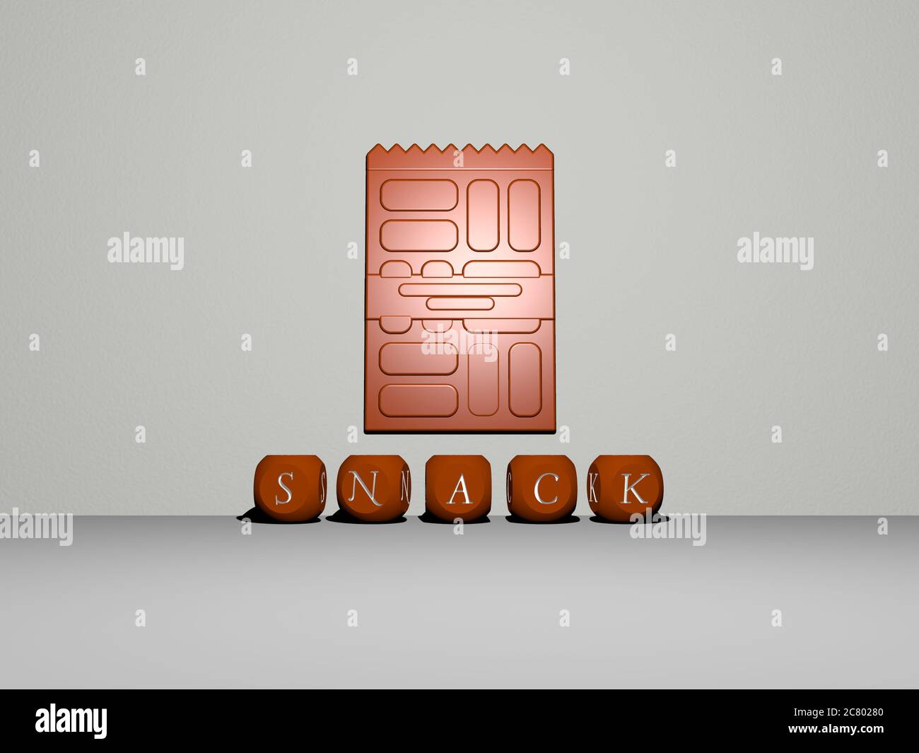 3D representation of snack with icon on the wall and text arranged by ...
