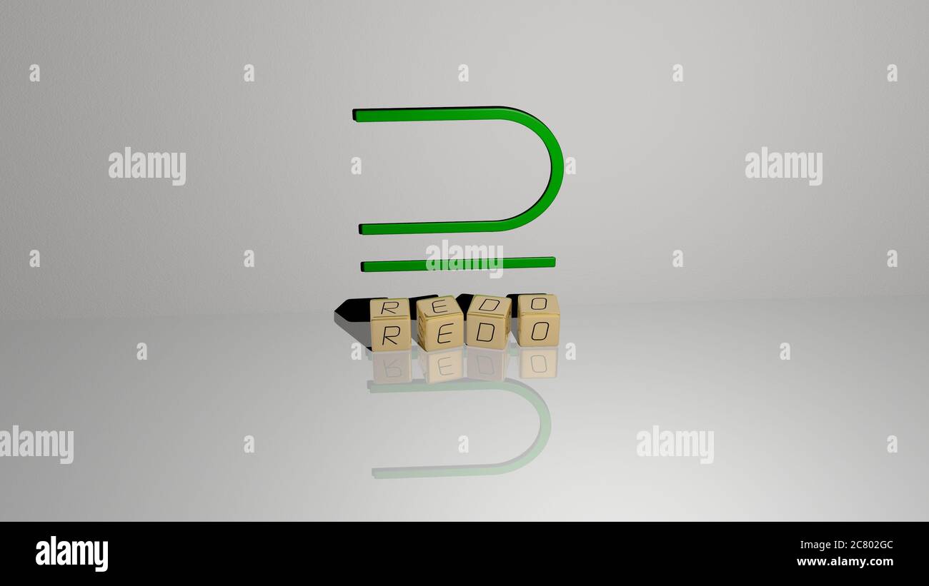 3D representation of REDO with icon on the wall and text arranged by ...