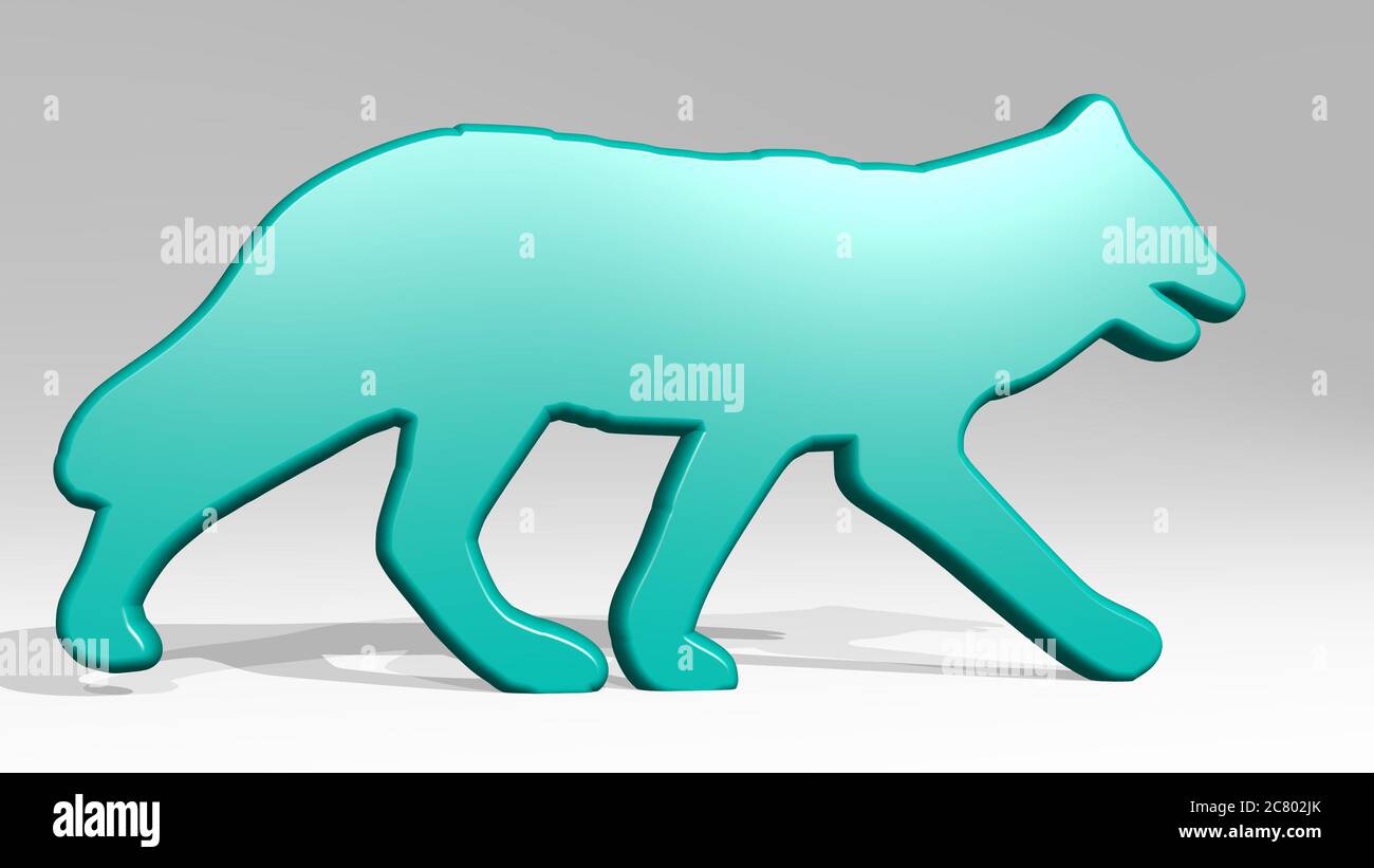 fox stand with shadow. 3D illustration of metallic sculpture over a ...