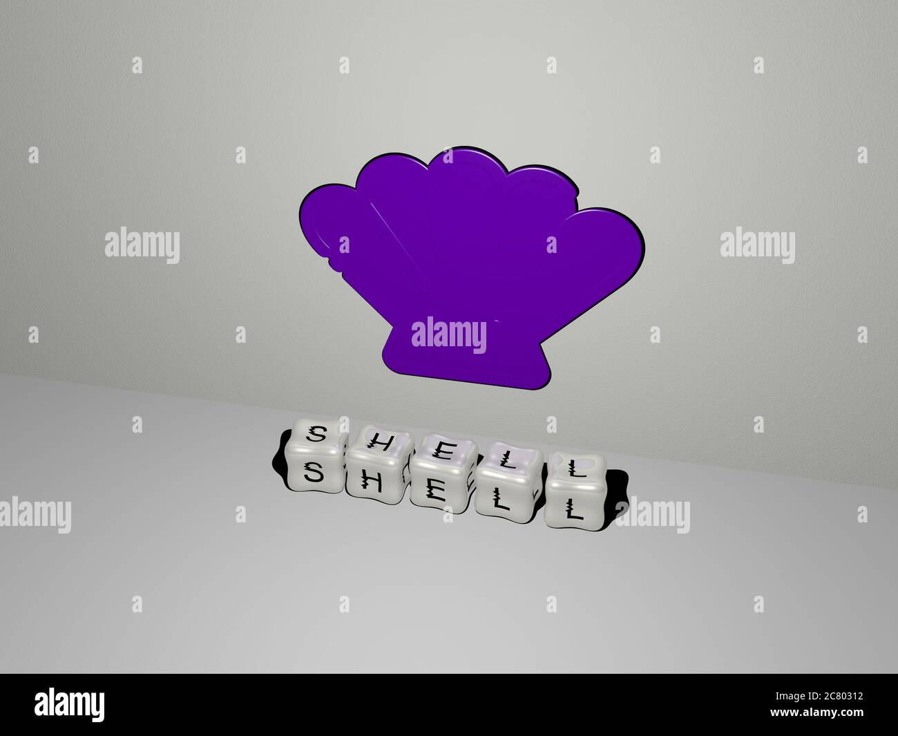 3D illustration of shell graphics and text made by metallic dice ...