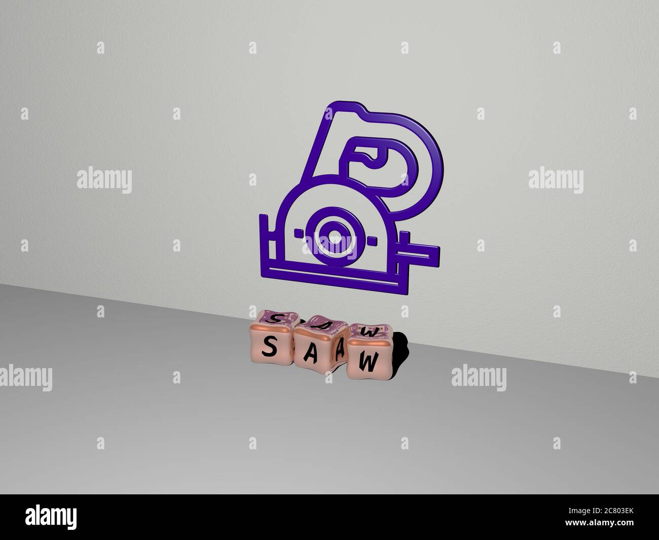 3D representation of SAW with icon on the wall and text arranged by ...