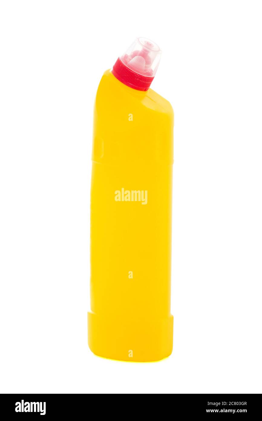 yellow plastic bottle of dishwashing liquid isolated on white ...