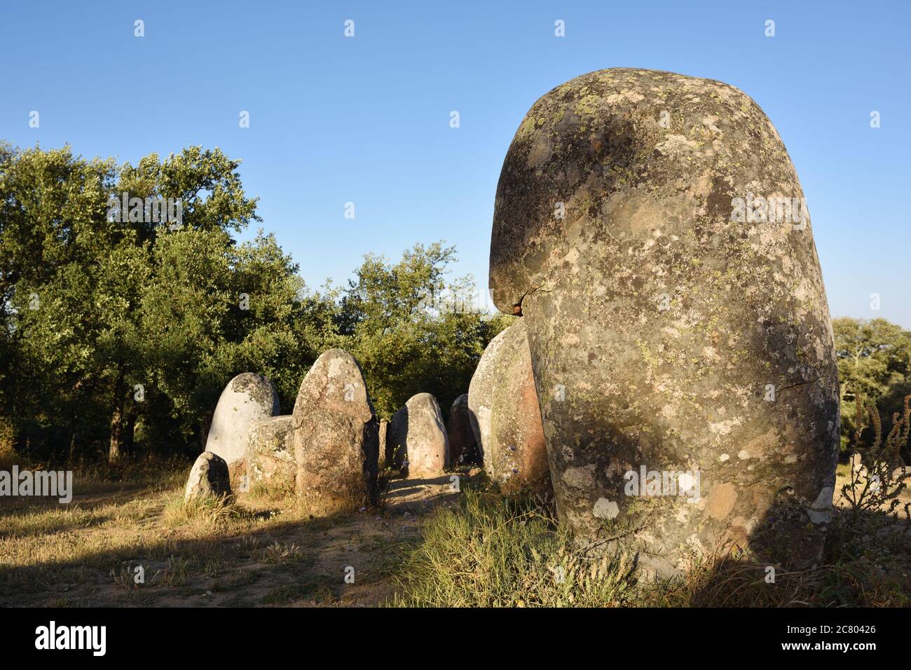 Megalithic culture. Alignment of neolithic stones in Cromeleque dos ...
