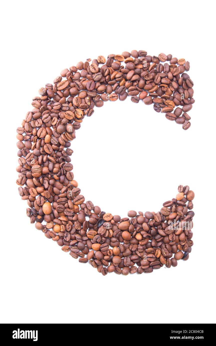 Letter c, alphabet from coffee beans isolated on white background Stock ...