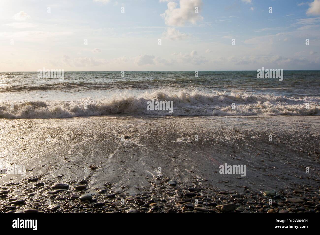 Stormy weather, waves and splashes in Batumi, Georgia. Stormy Black sea ...