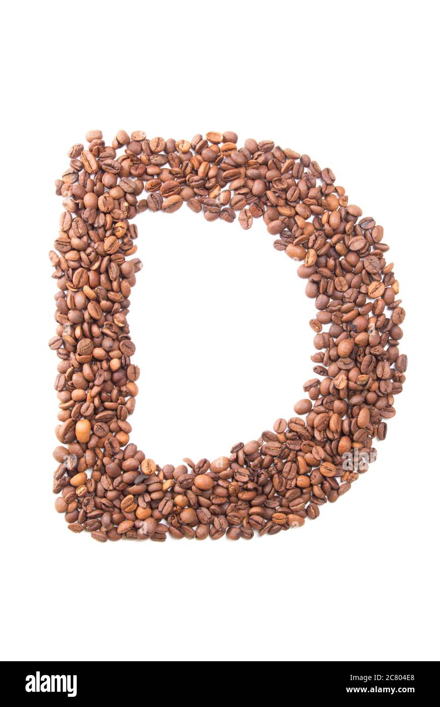 Letter d, alphabet from coffee beans isolated on white background Stock ...