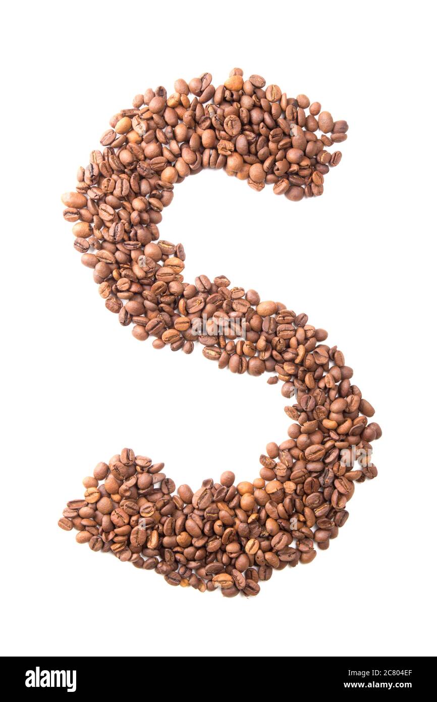 Letter s, alphabet from coffee beans isolated on white background Stock ...