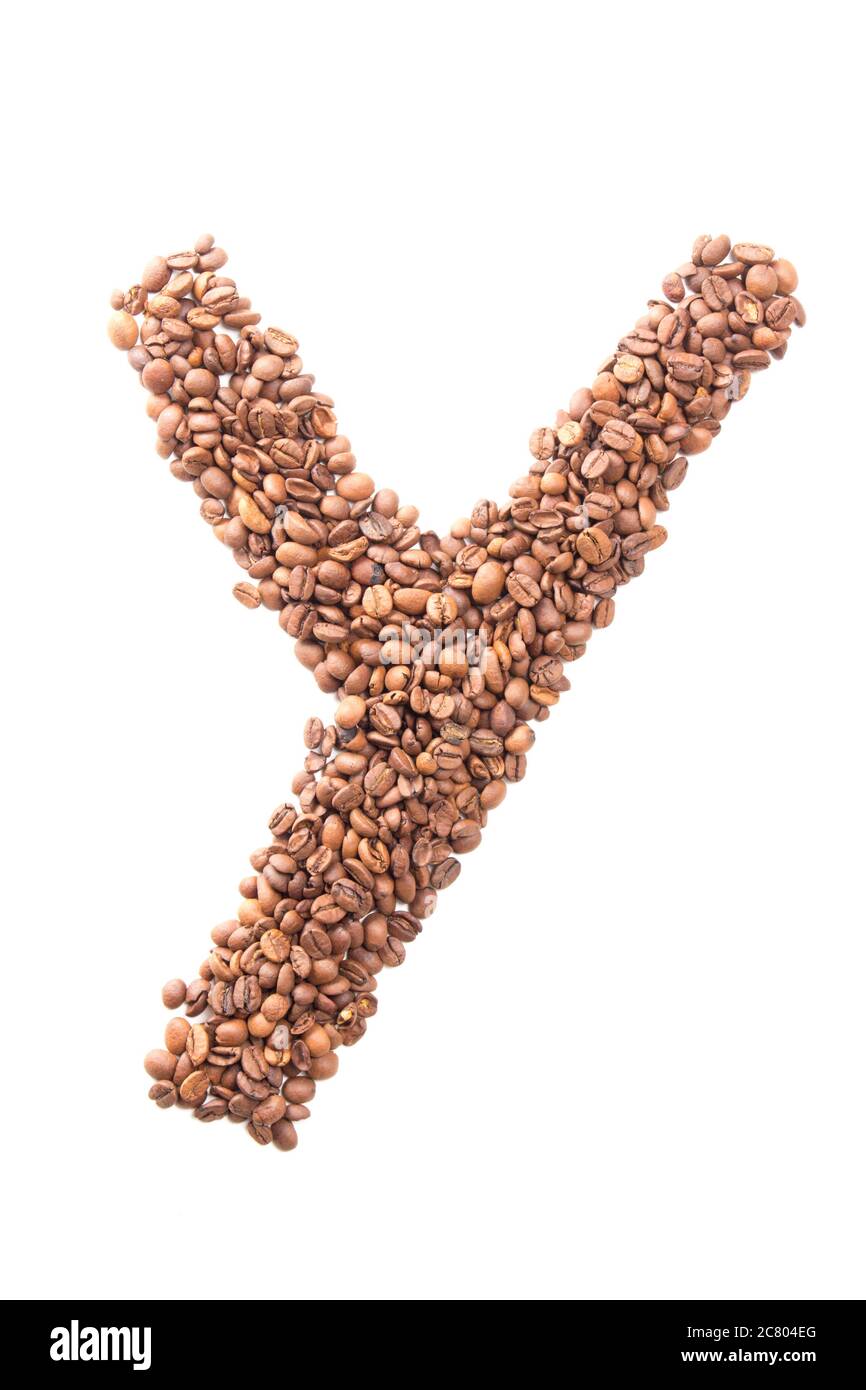 Letter y, alphabet from coffee beans isolated on white background Stock ...