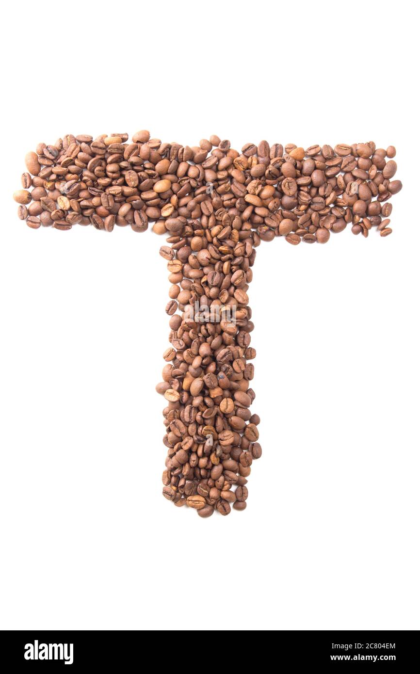 Letter t, alphabet from coffee beans isolated on white background Stock ...