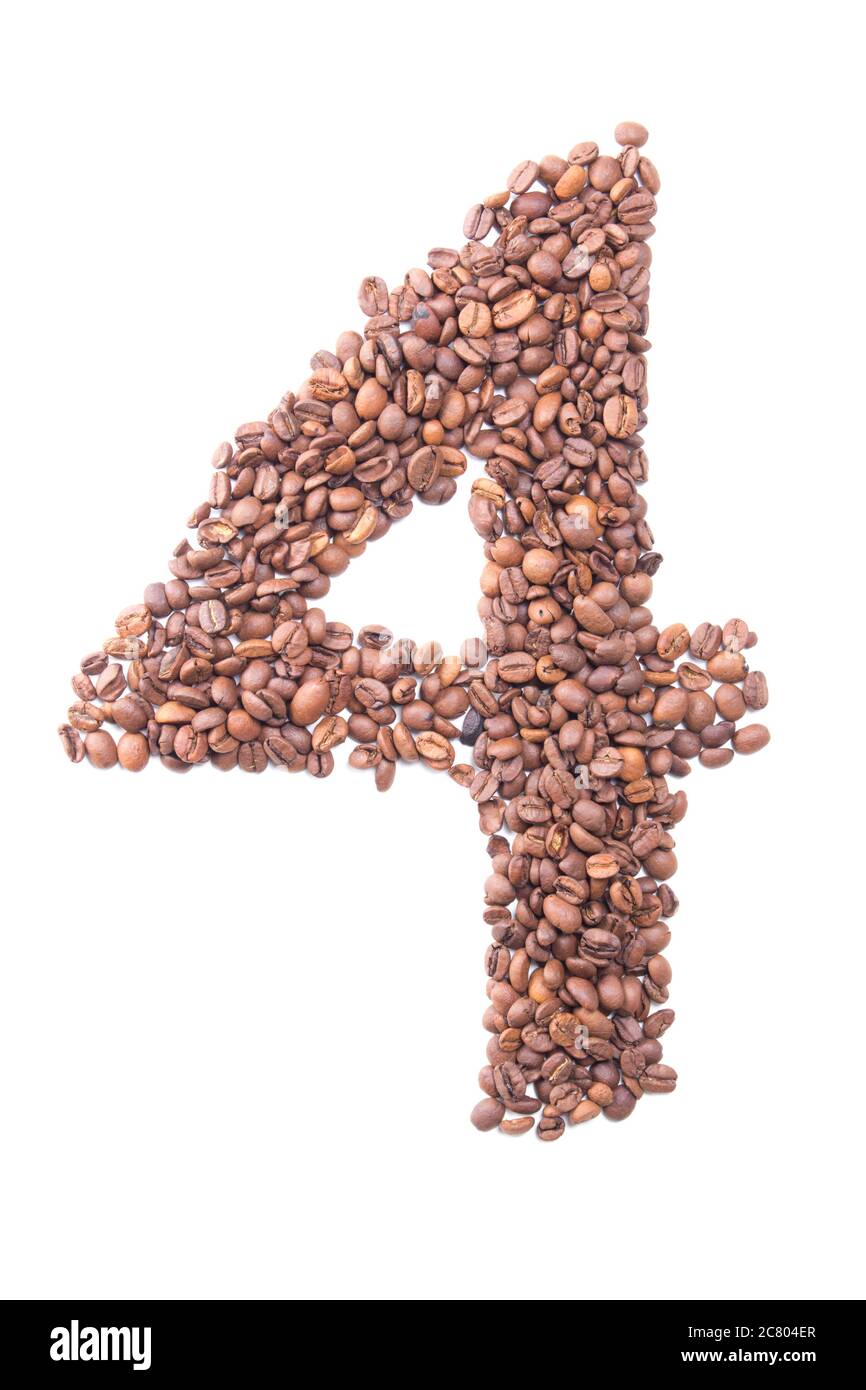 number 4 from coffee beans isolated on white background Stock Photo - Alamy