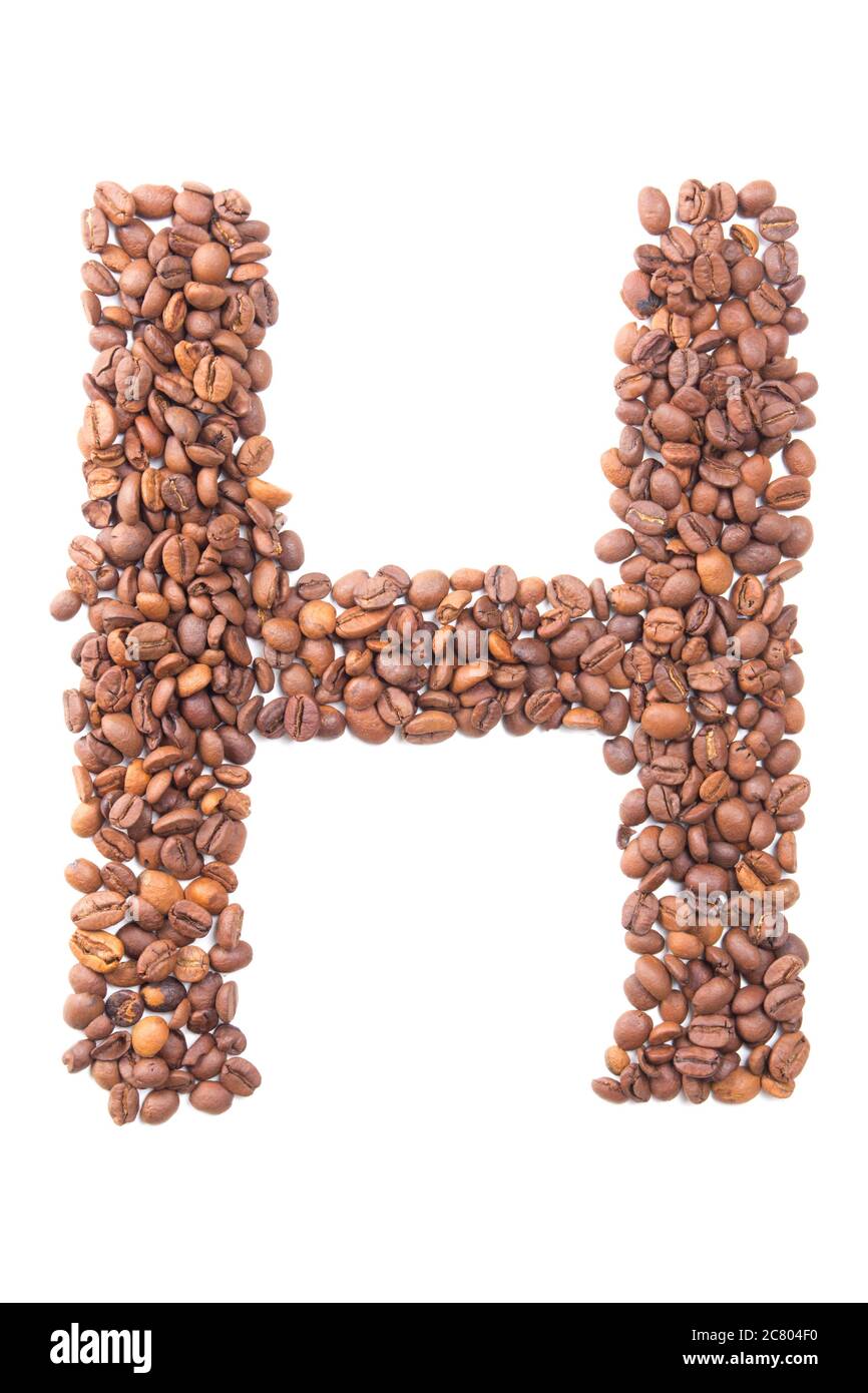 Letter h, alphabet from coffee beans isolated on white background Stock ...