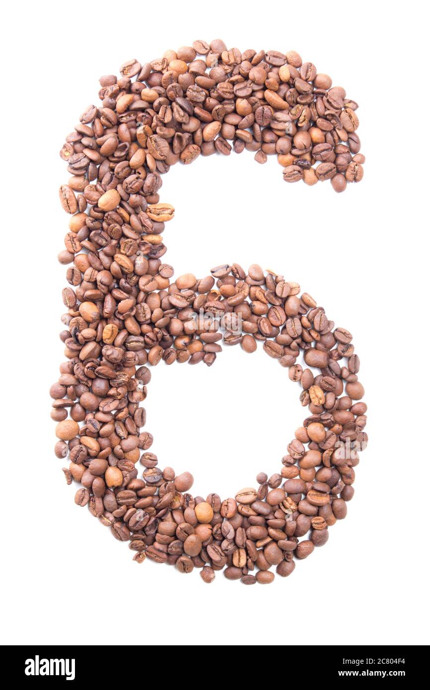 number 6 from coffee beans isolated on white background Stock Photo - Alamy