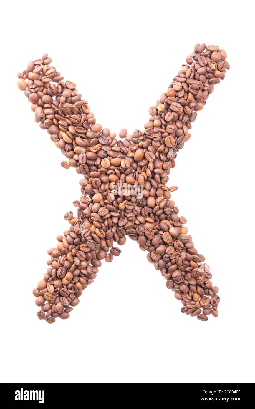 Letter x, alphabet from coffee beans isolated on white background Stock ...