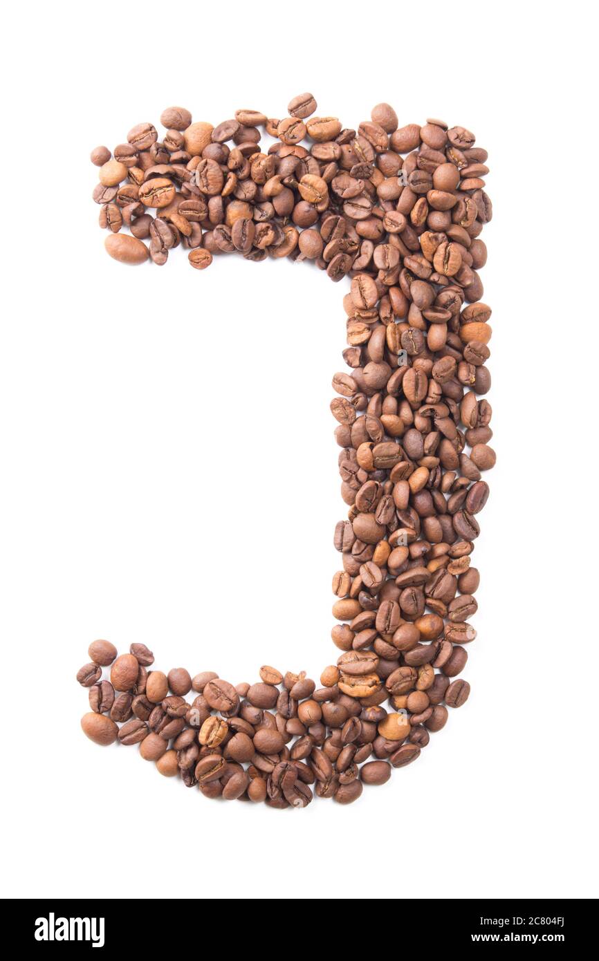 Letter j, alphabet from coffee beans isolated on white background Stock ...