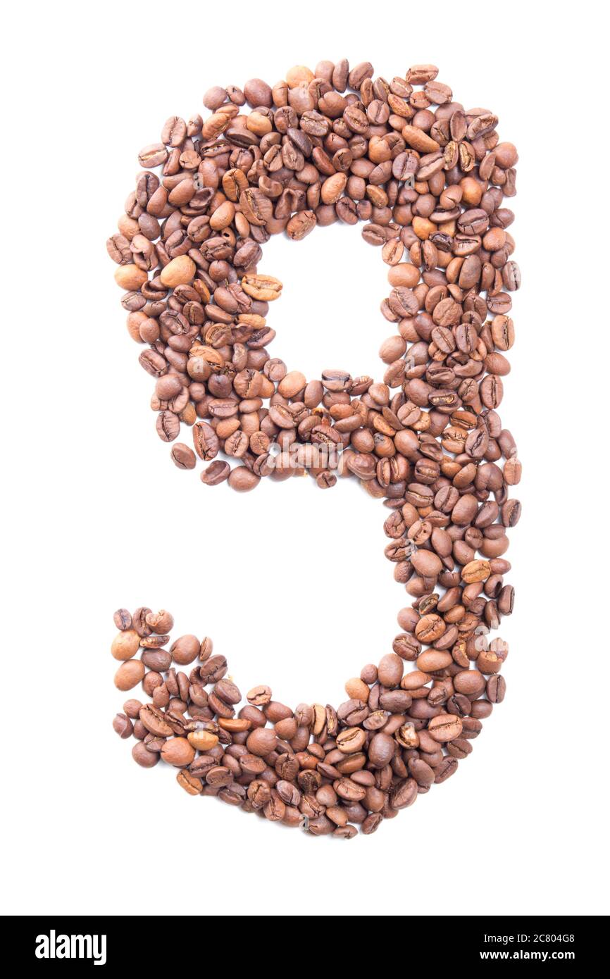 number 9 from coffee beans isolated on white background Stock Photo - Alamy