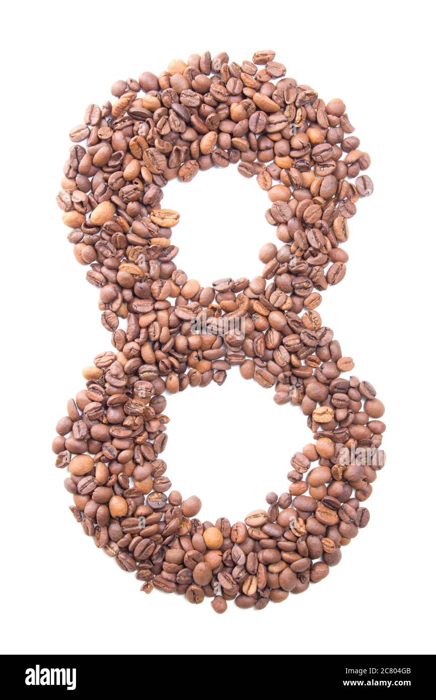 number 8 from coffee beans isolated on white background Stock Photo - Alamy