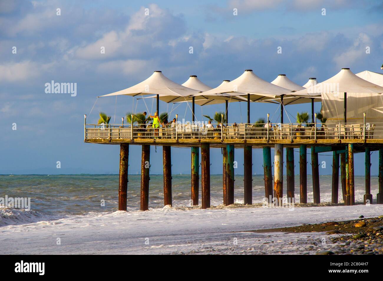 BATUMI, GEORGIA - JULY 09, 2020: Stormy weather, waves and splashes in ...