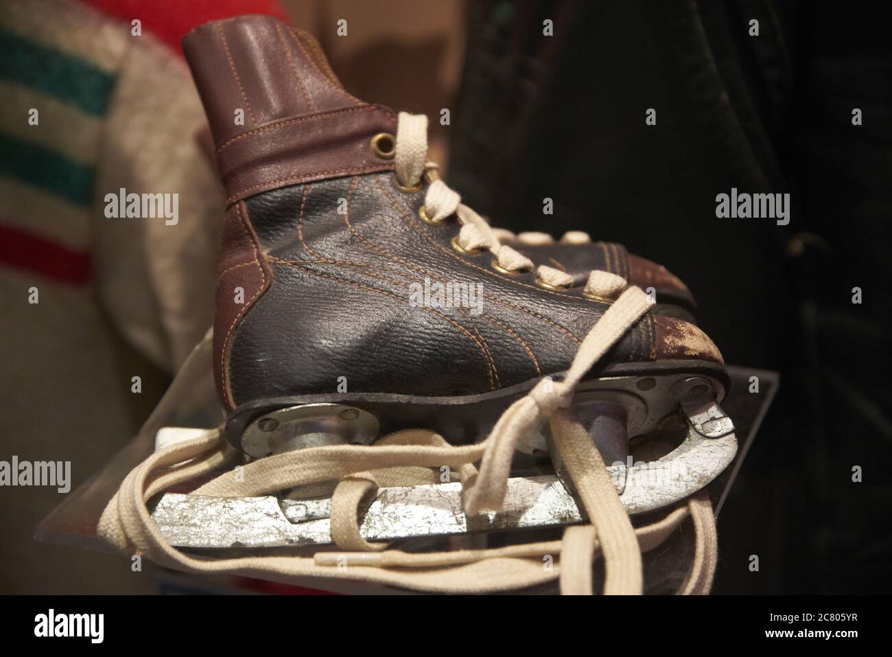 Pair of old leather black ice skating boots Stock Photo - Alamy