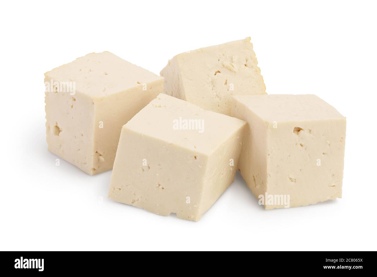 Heap of diced tofu cheese isolated on white background with clipping ...