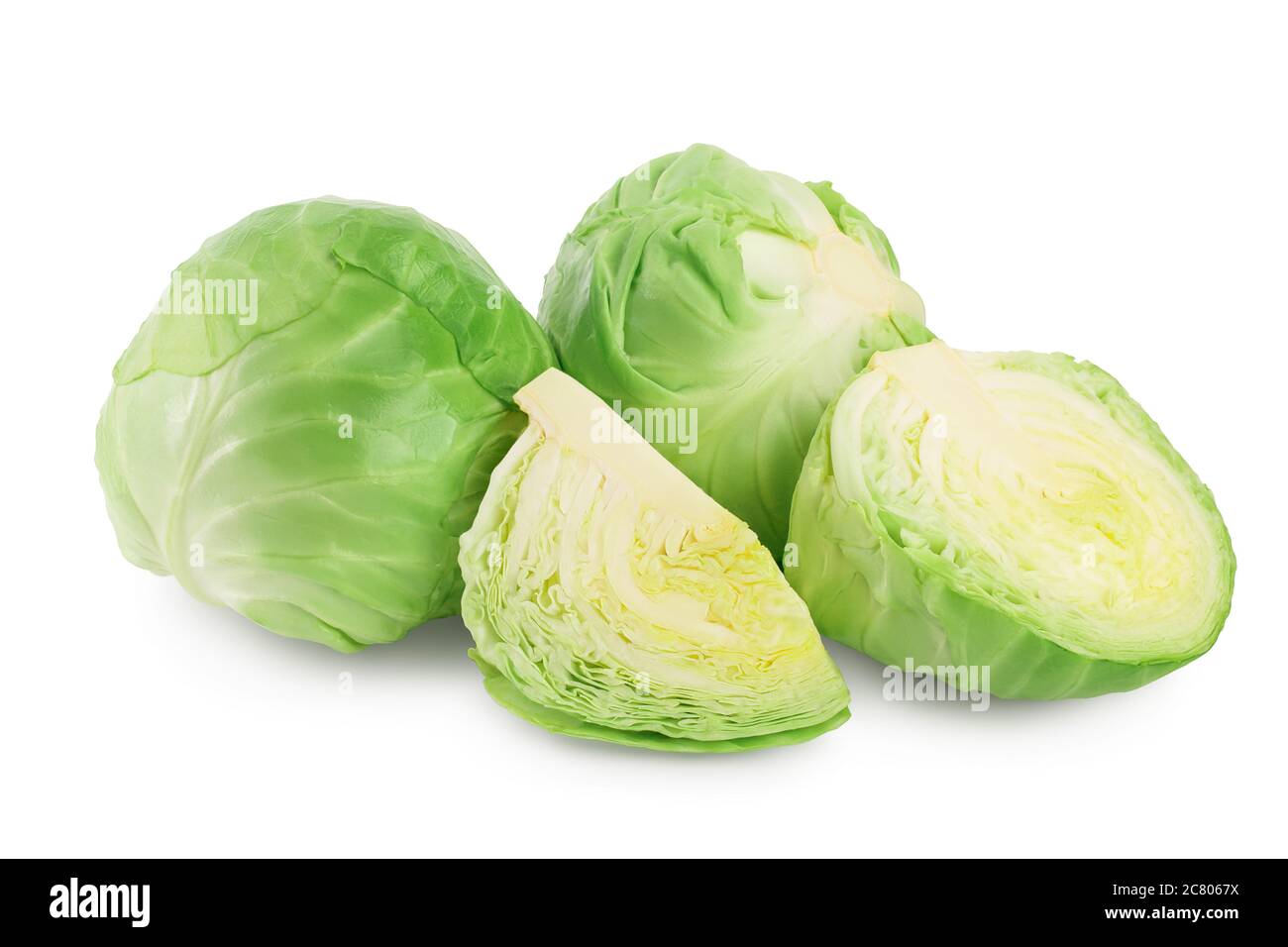 Green cabbage with half isolated on white background with clipping path ...